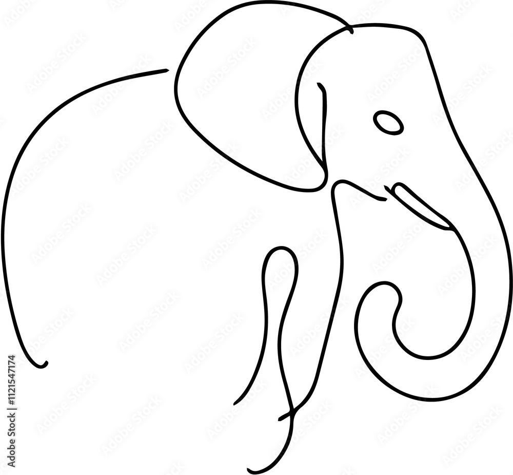 Line drawing of elephant on transparent background. The drawing is ...