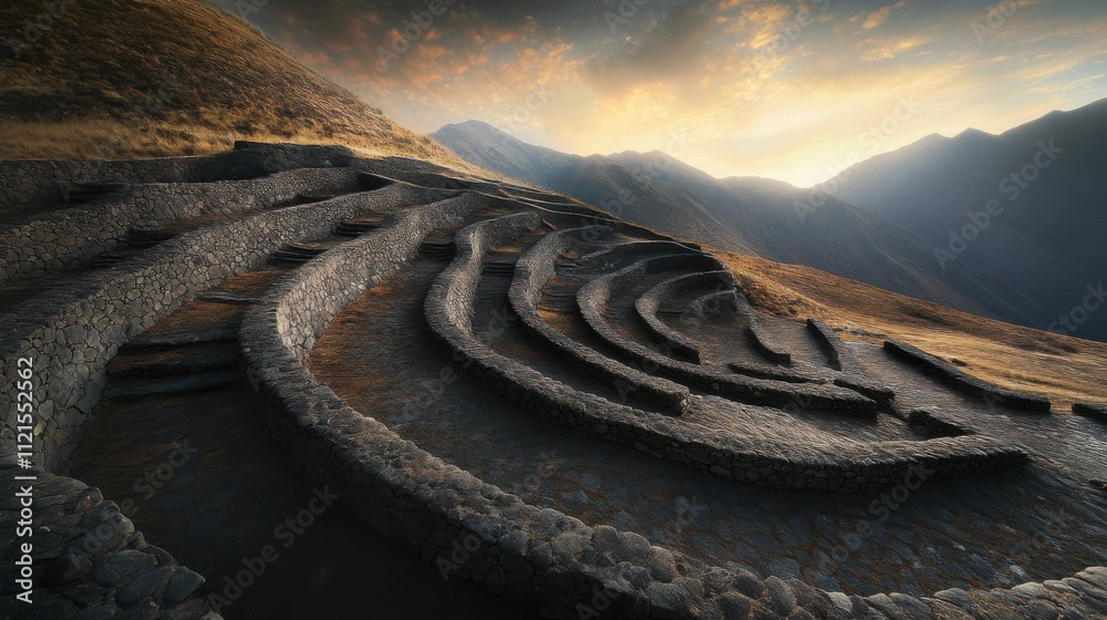 Andean Dawn: Incan Stone Terraces Amidst Historic Ruins in Peru ...