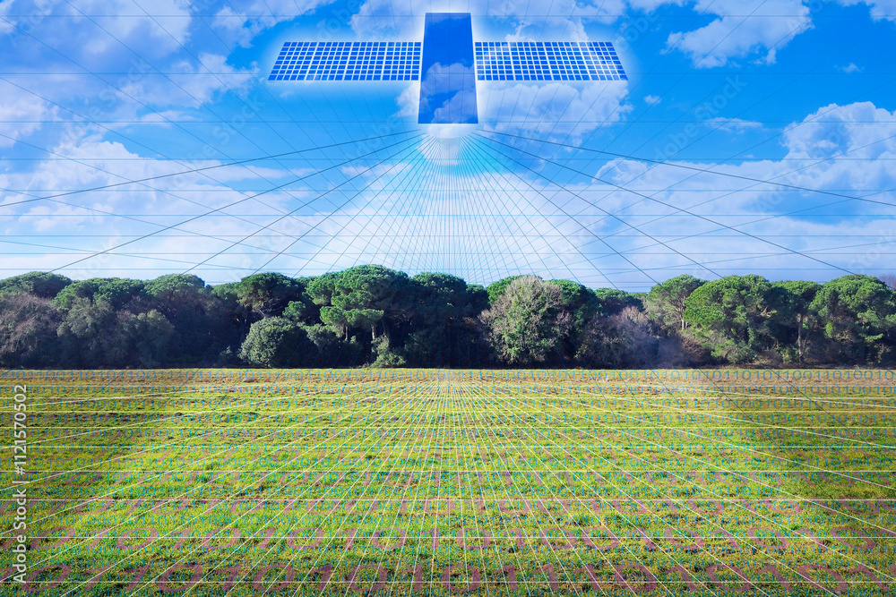 SATELLITE MAPPING CONCEPT with imaginary map of territory, land parcels ...
