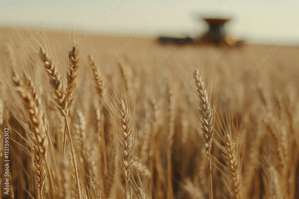 Wheat harvesting on field in summer season. modern harvesters with ...
