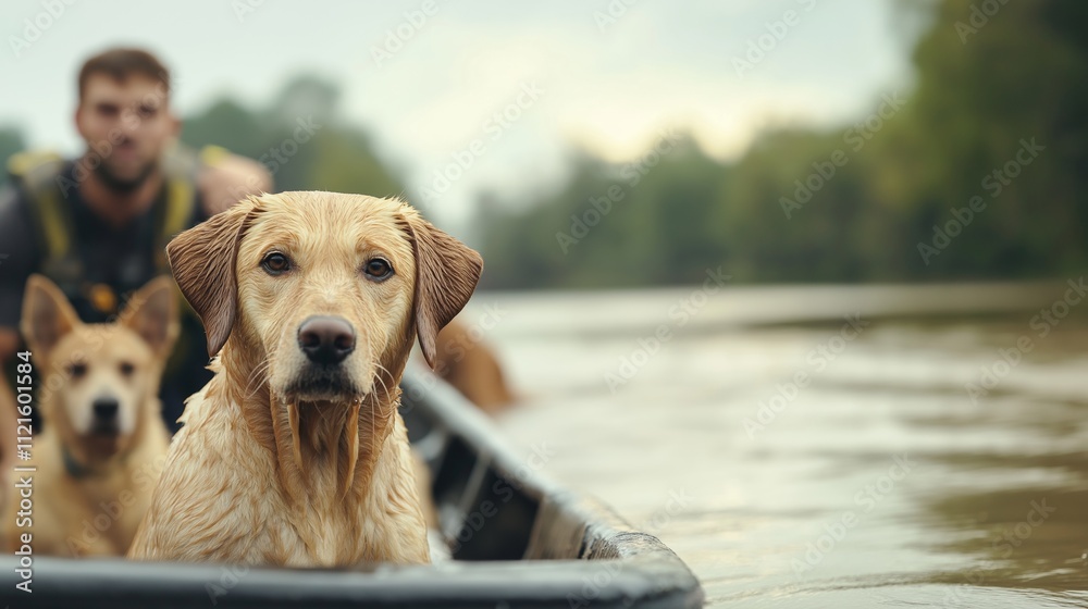 Animal rescuers navigating through flooded town to evacuate dogs in ...
