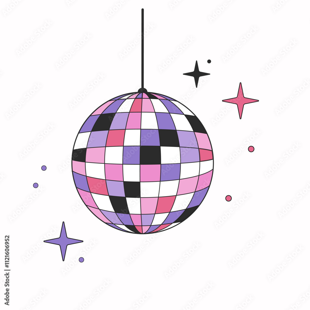 Disco ball shining stars symbol. Mirror disco ball with glitters icon ...