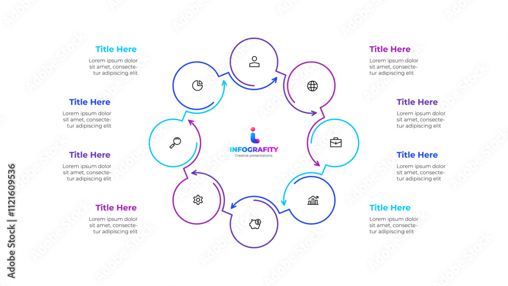Outline Infographic circular diagram for business presentations with 8 ...