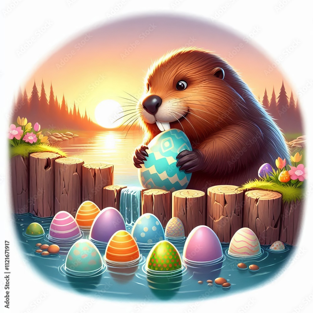 120 Beaver Easter Beavers build dams that reveal hidden eggs in Stock Illustration | Adobe Stock