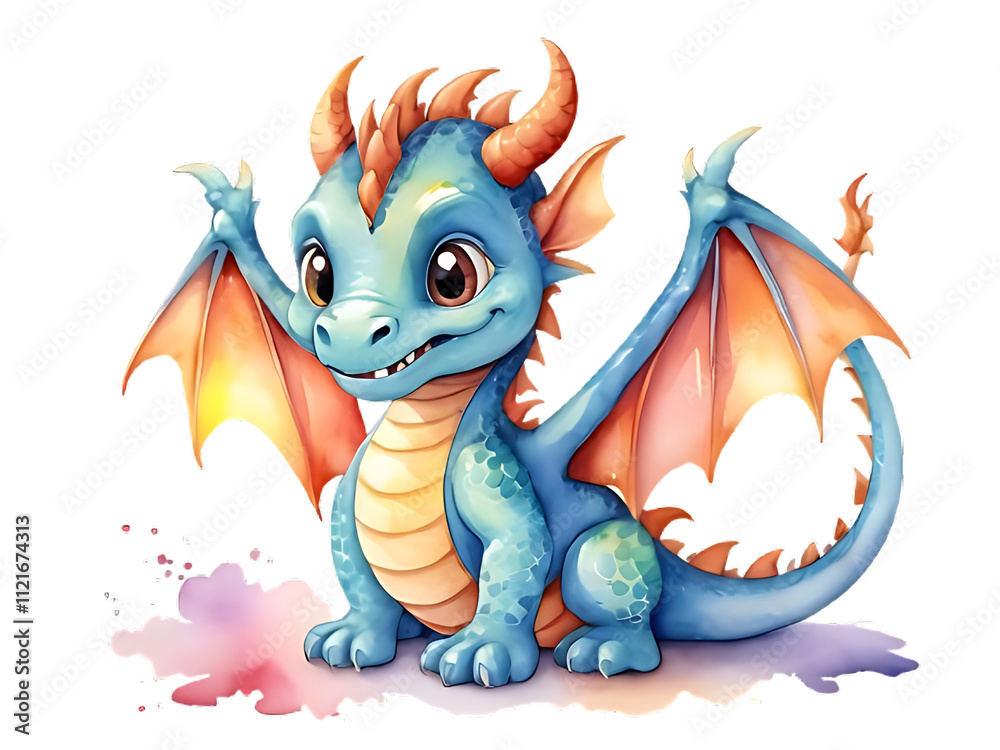 Cute Watercolor Dragon Clipart on Transparent Background - Adorable ...