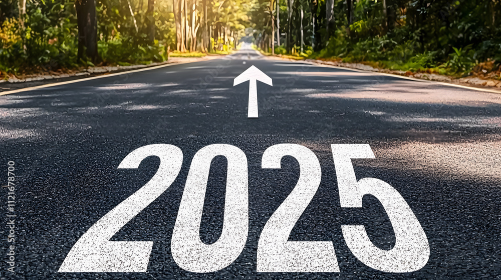 Future path ahead with 2025 marked on road Stock Photo | Adobe Stock