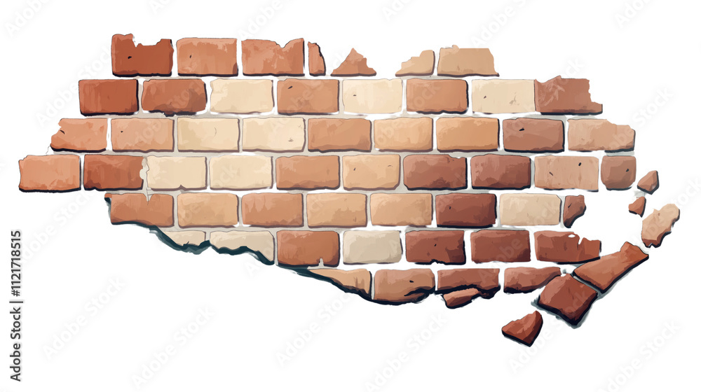Broken brick wall with a rustic texture on a transparent background ...