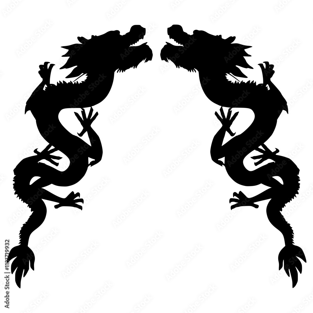 Dragon silhouette, Chinese zodiac, horoscope symbol, icon. Black ...
