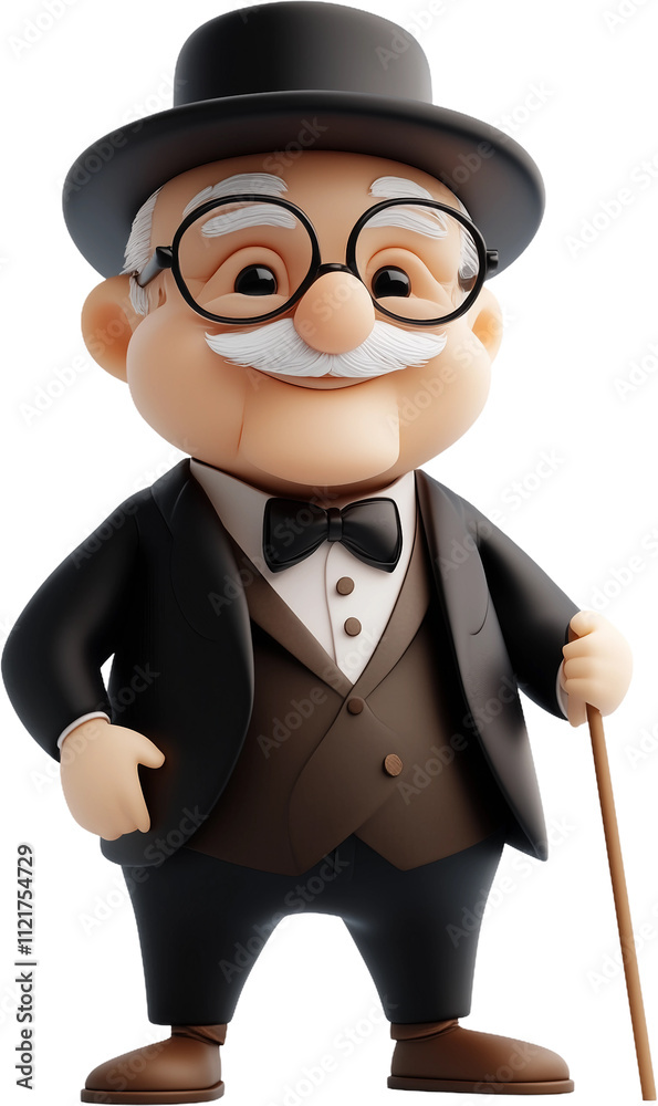 3D old man with white beard, wearing suit and standing while holding ...