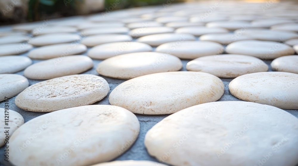 White mosaic tile texture featuring rounded stones in a geometric ...