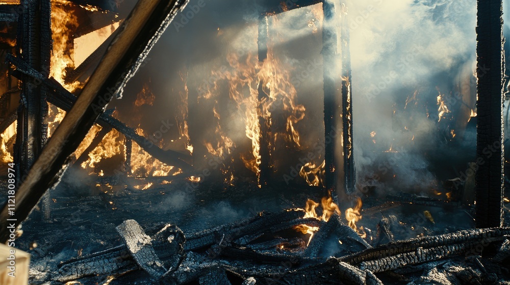 Devastating aftermath of a house fire showcasing burnt structure and ...