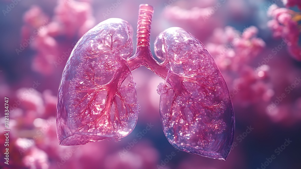 Human lungs anatomy in 3D transparent digital format showing trachea ...