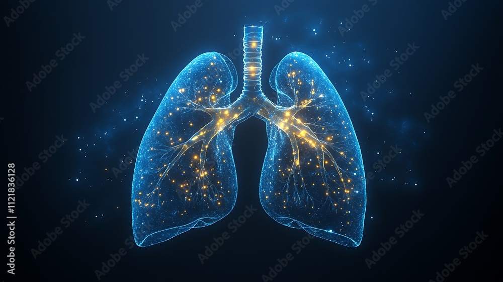 Transparent 3D digital illustration of human lungs and respiratory ...