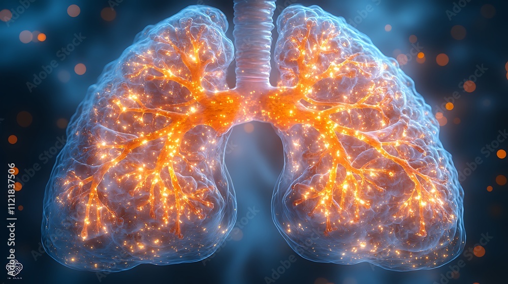 3D digital model of human lungs showing trachea bronchi bronchioles and ...