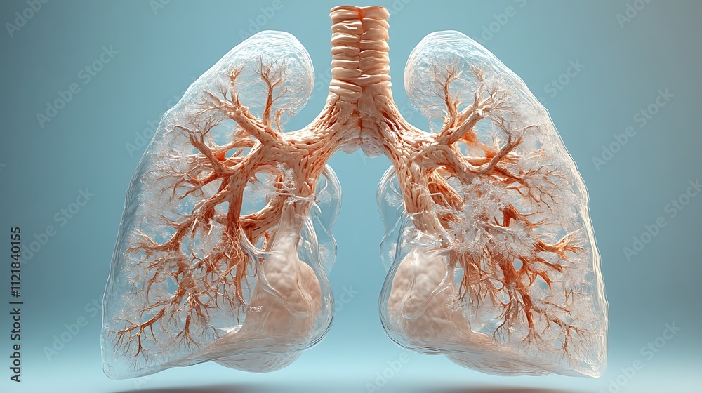 Transparent 3D digital model of human respiratory system anatomy ...