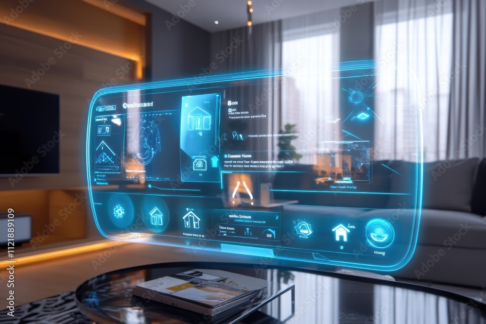 Holographic interface for managing smart home features in modern living ...