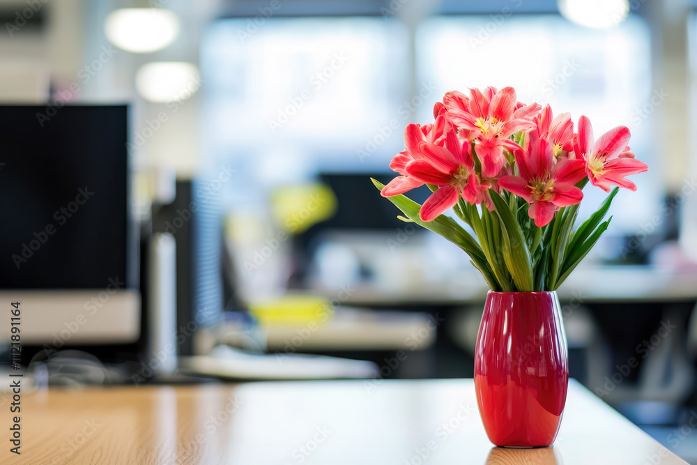 Modern reception desk with flower bouquet in a red vase Stock Photo ...
