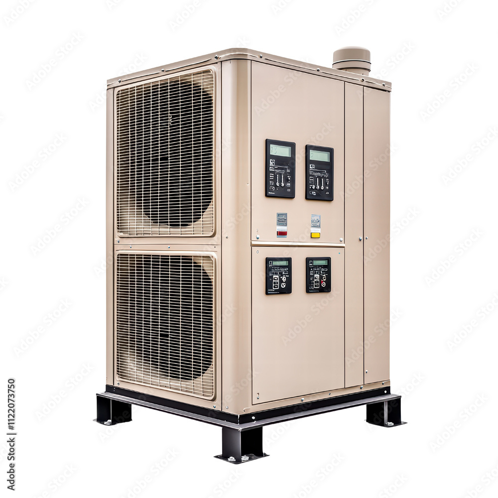 Industrial air conditioning unit designed for efficient cooling and heating. This robust system ...