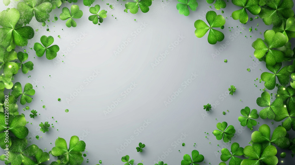 Shamrock clover four leaf wreath frame border vector clipart for St Patrick day in circle and ...