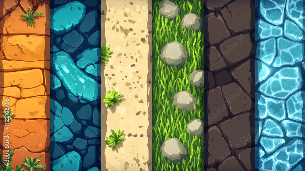 Seamless ground texture set for game ui design. Vector cartoon ...