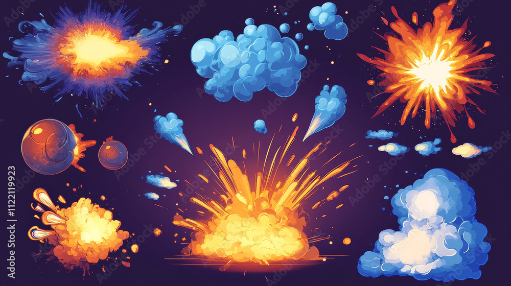 Magic explosion animation effect for 2d game design. Vector sprite ...