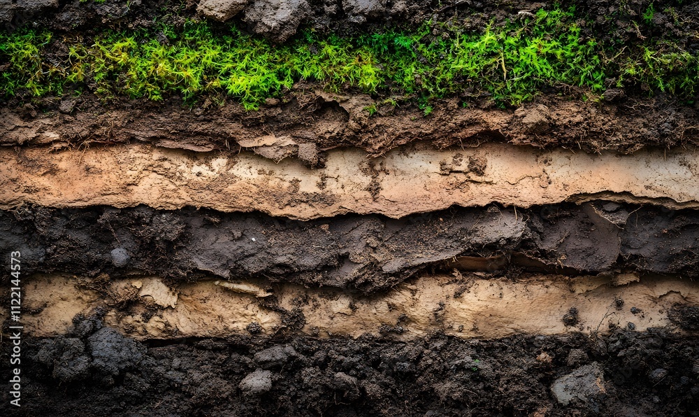 Cross-section of soil layers showing topsoil, subsoil, and bedrock with ...