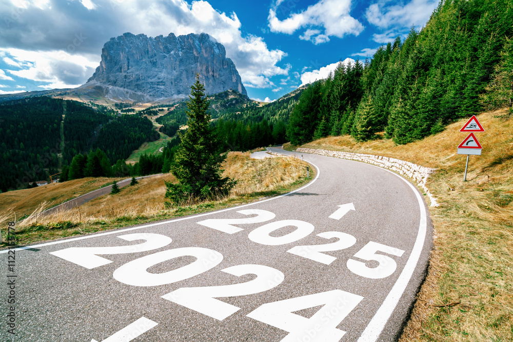2025 New Year road trip travel and future vision concept . Nature ...