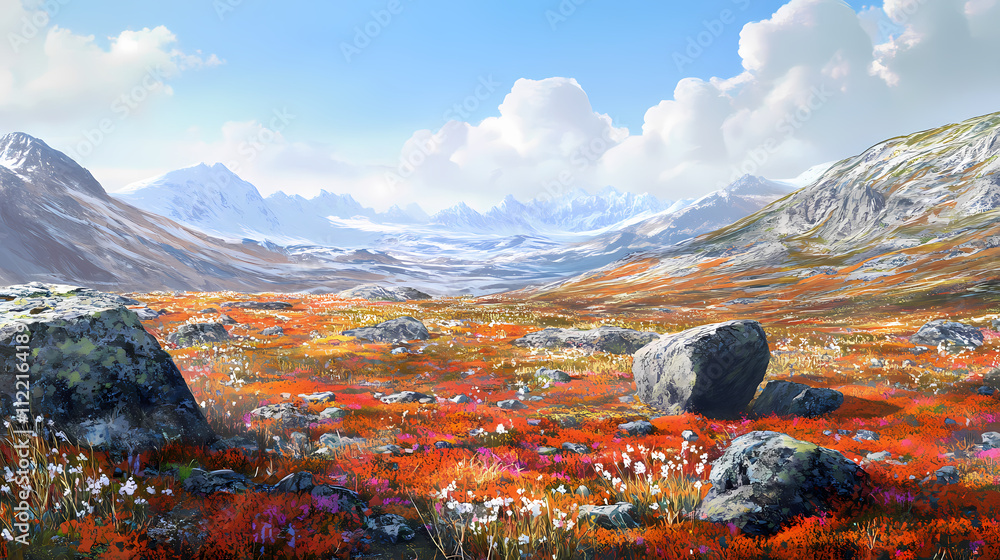 An awe-inspiring special angle shot of a tundra landscape, capturing ...