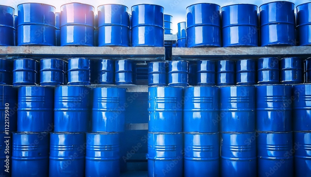 blue oil barrels stacked in an industrial background oil barrels ...