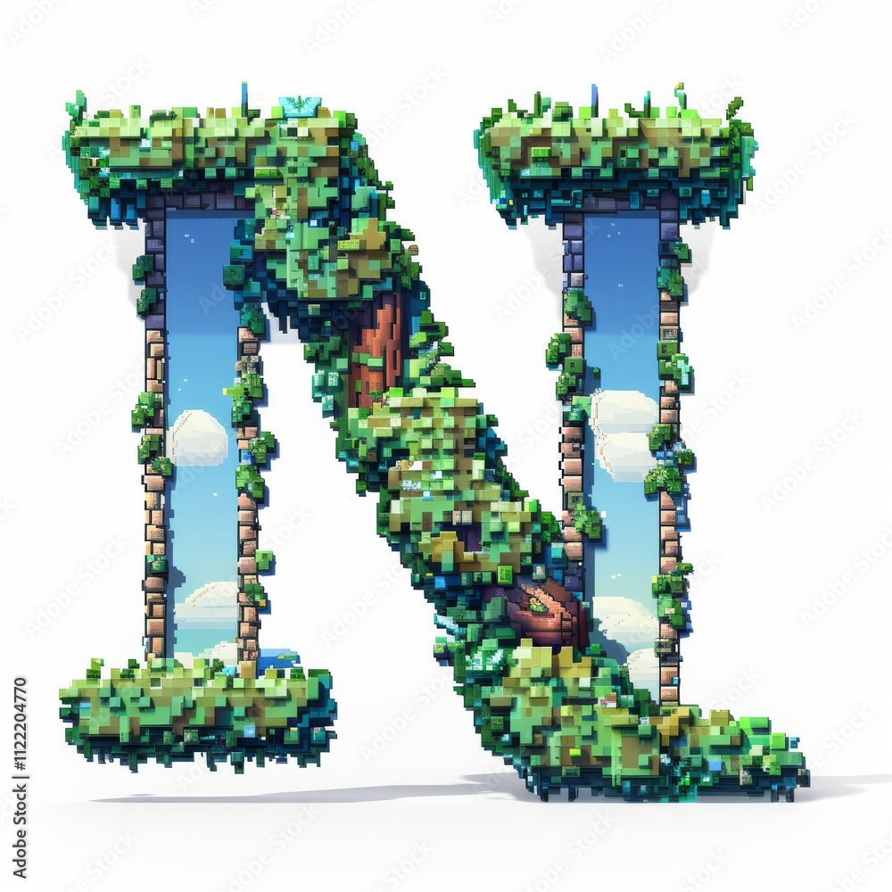 Letter N in 8-bit voxel pixel art style, isolated on white, ideal for ...