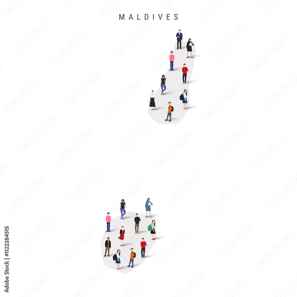 Maldives population map. Large group of realistic a diverse crowd of ...