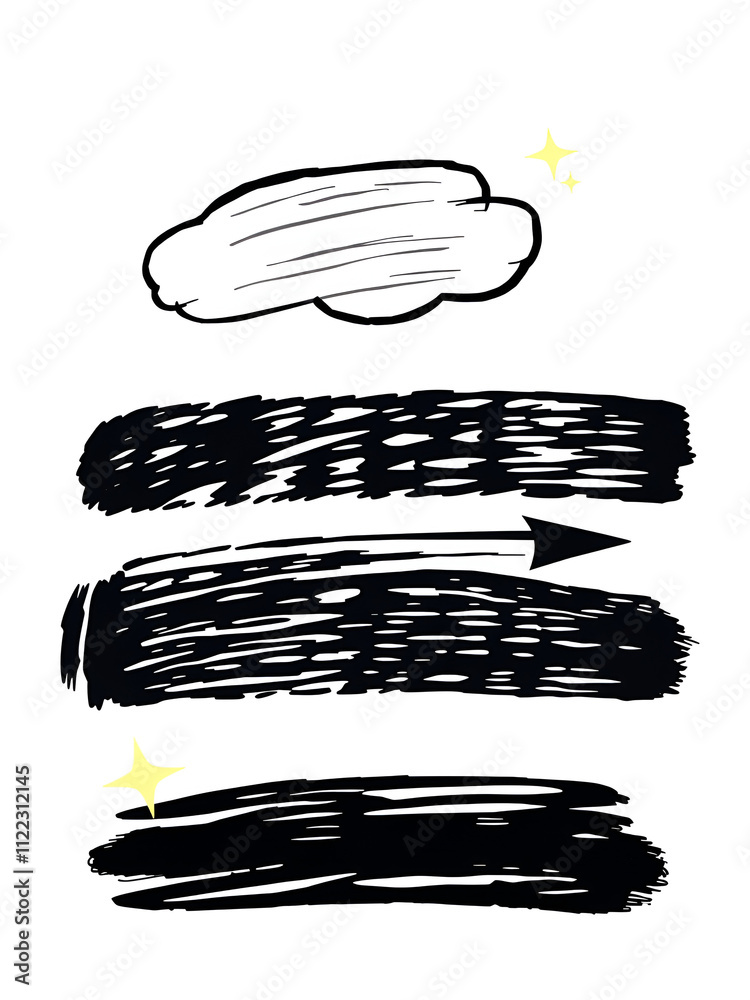 set of doodle underline emphasis line shape set. Hand drawn brush ...