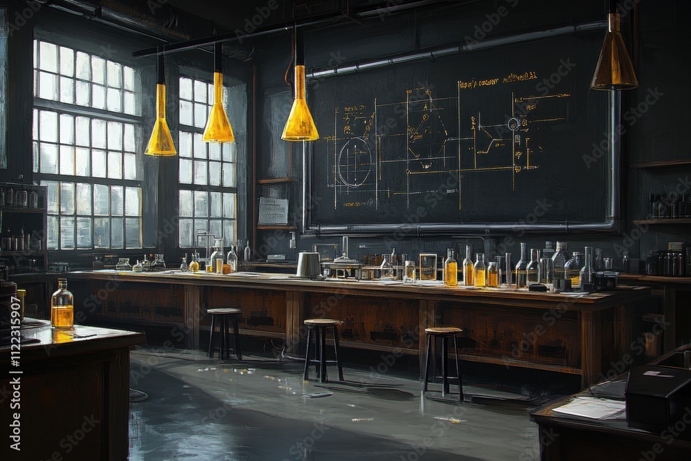 Scientific experiment in vintage laboratory urban setting image of ...