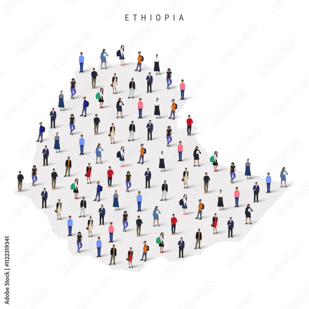 Ethiopia population map. Large group of realistic a diverse crowd of ...