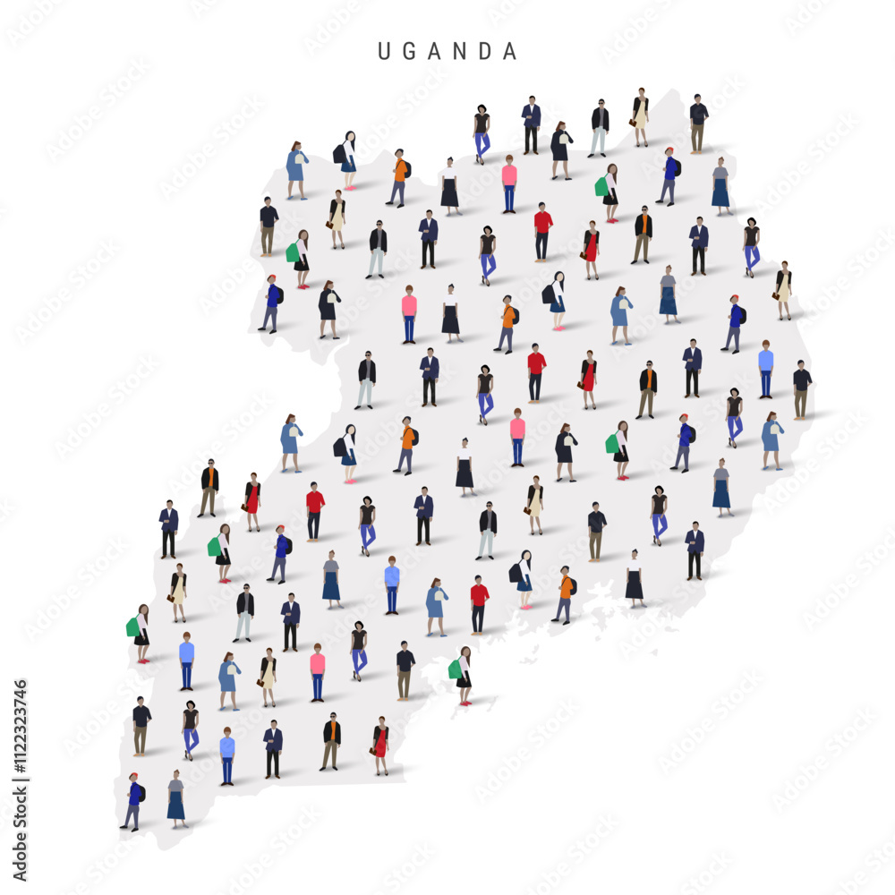 Uganda population map. Large group of realistic a diverse crowd of ...