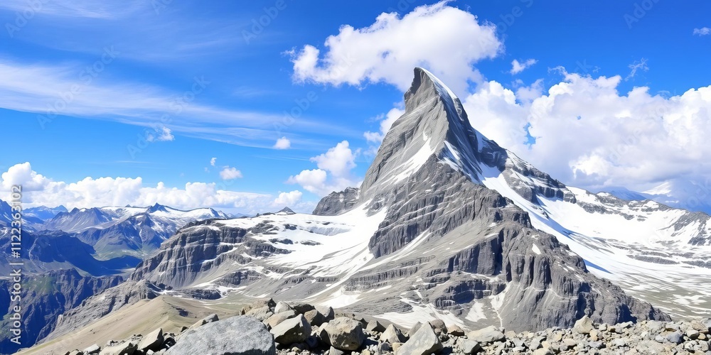 Scenic view of the famous Matterhorn peak with dramatic clouds and blue ...