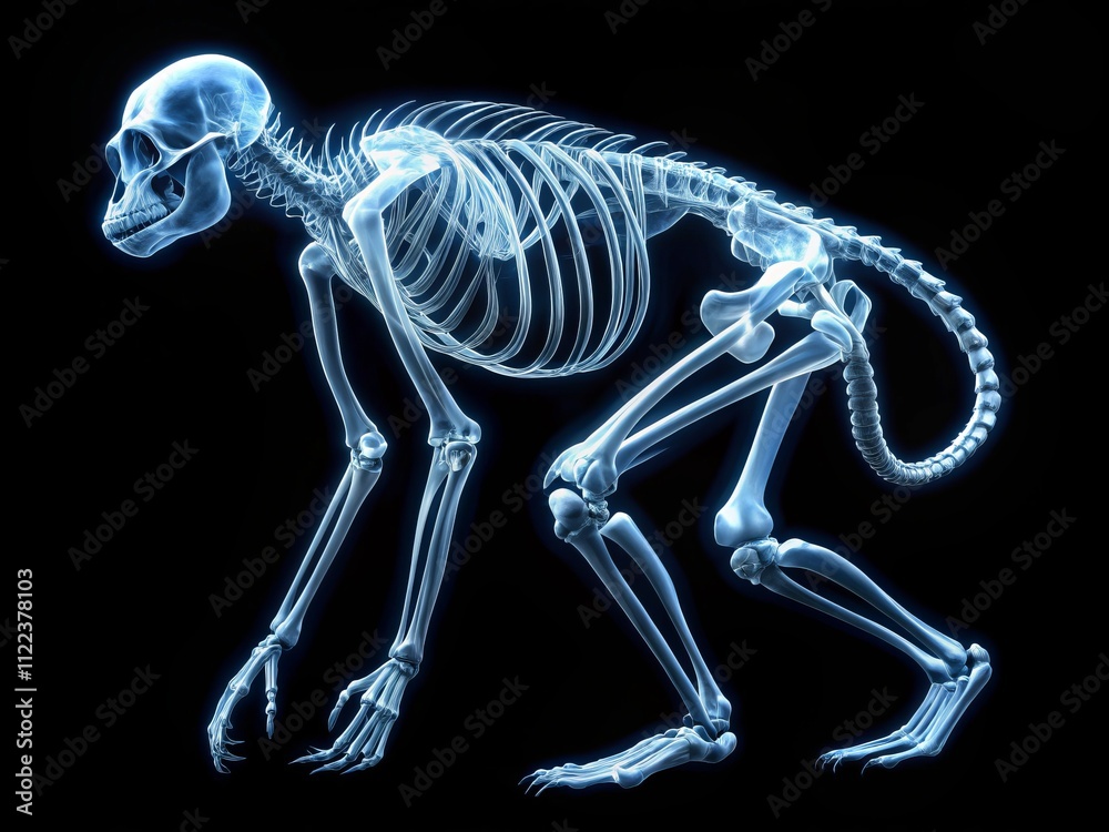 Glowing X-ray of a Monkey's Skeleton: An Intricate Look at Primate ...