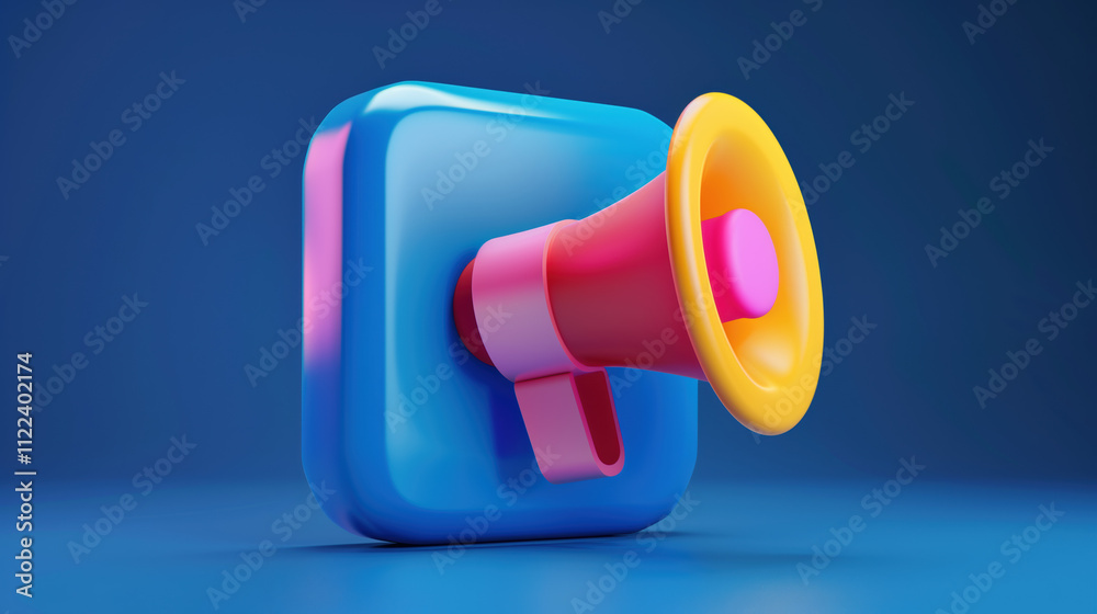 3D rendered blue mobile game button with a loudspeaker icon, perfect ...