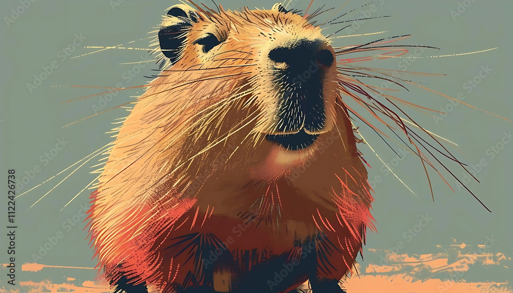 Capybara Close Up: A captivating portrait of a capybara, the world's largest rodent, with a ...