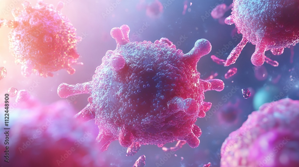 3d cgi render of t-cells and cancer cells in scientific medical ...