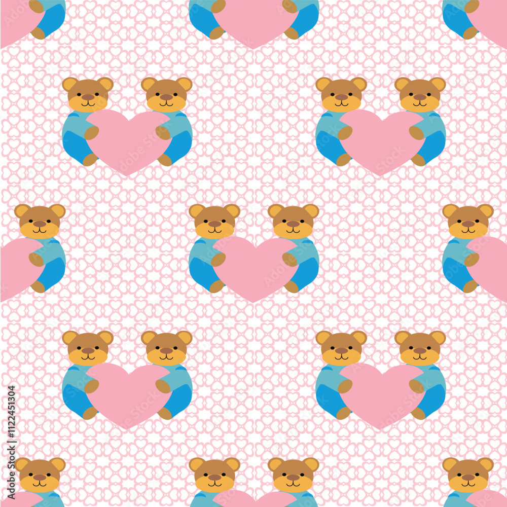 Teddy bears and pink heart pattern for fabric and seamless background ...