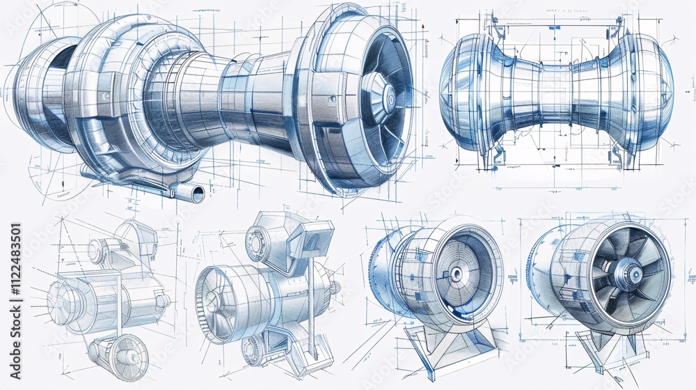 Detailed technical blueprint diagram showing the inner workings and ...