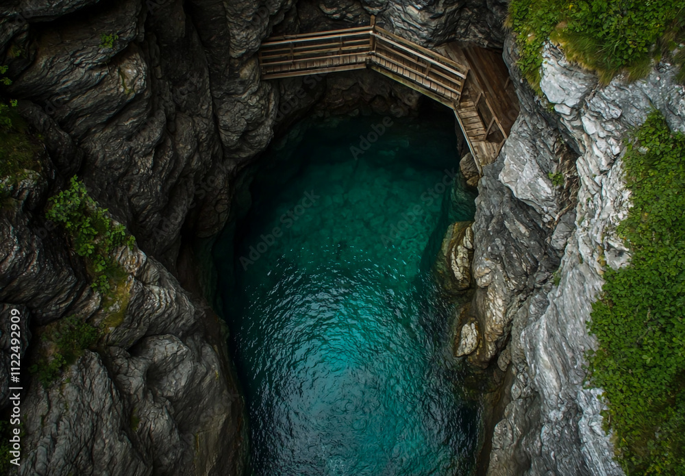 The entrance to the cave was surrounded by wooden railings, with a ...