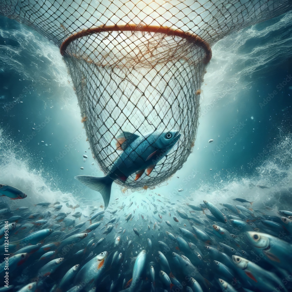 Fishnet with a Fish Represents entrapment and complexity Stock ...