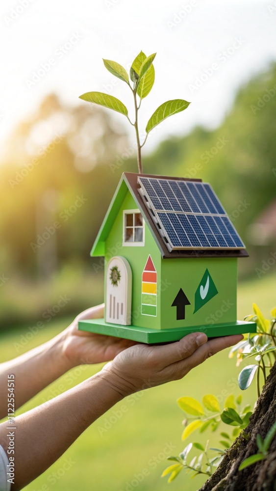 Energy-Efficient Green Home Concept: Hand Holding Eco-Friendly House ...