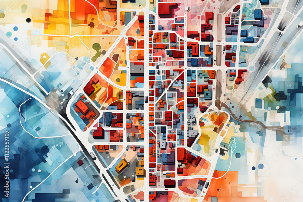 Graphic town map design with a focus on street names and zoning areasf ...