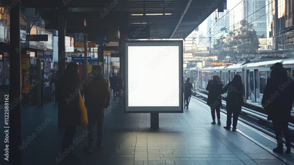 Minimalist design of a blank advertising board at a public transport ...