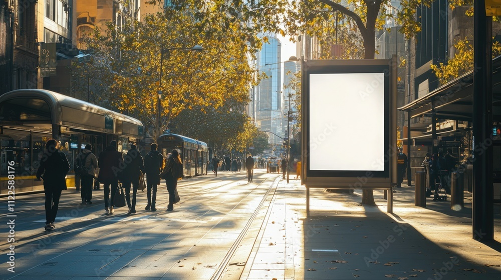 Minimalist design of a blank advertising board at a public transport ...