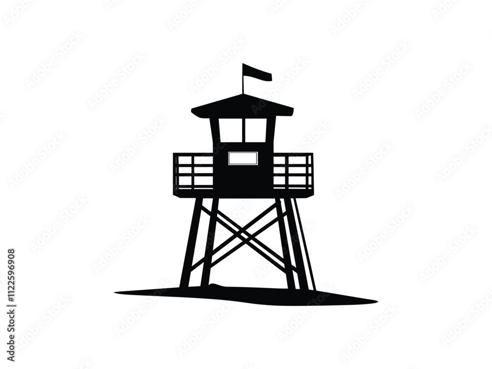 Lifeguard Safeguard Watchtower silhouette Military camp tower | vector ...