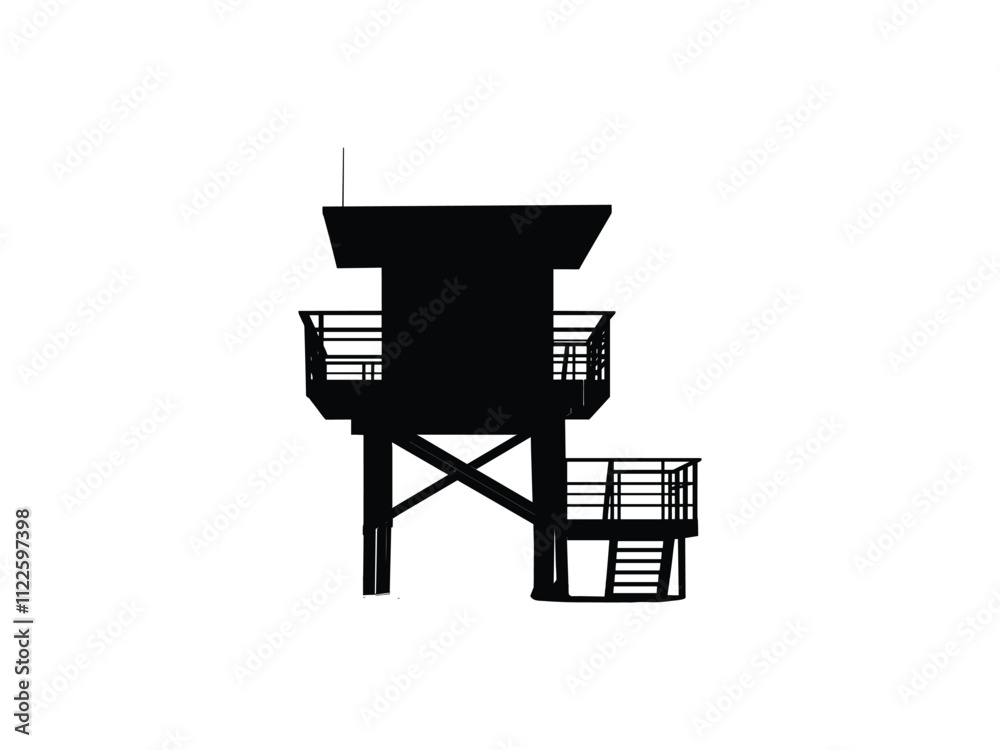 Lifeguard Safeguard Watchtower silhouette Military camp tower | vector ...